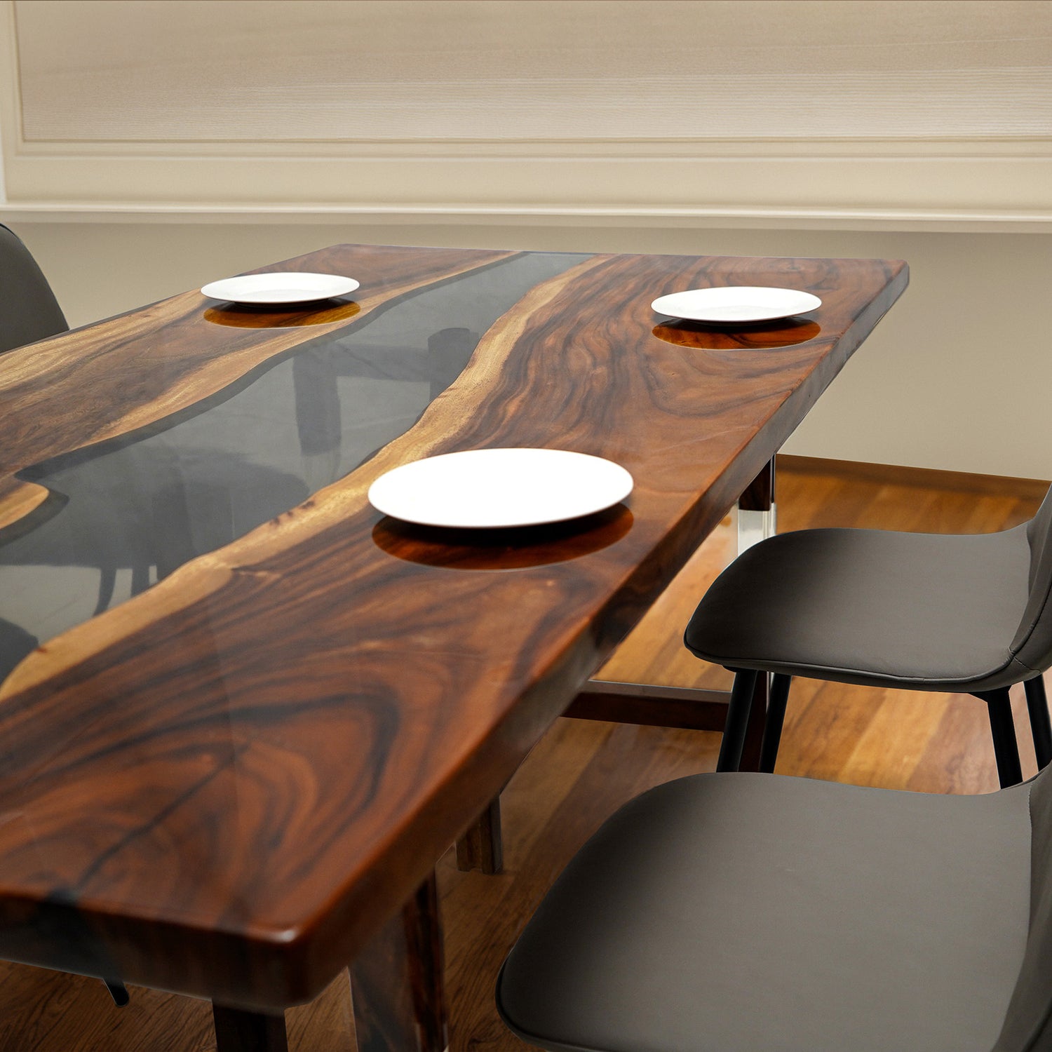 Custom Black Walnut Slab Epoxy River Dining Table KCT19