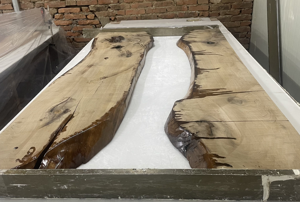 Custom Black Walnut Slab Epoxy River Dining Table KCT19