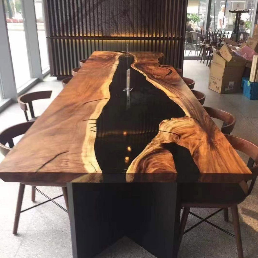 Walnut Wood River Epoxy Table - Kazanahome