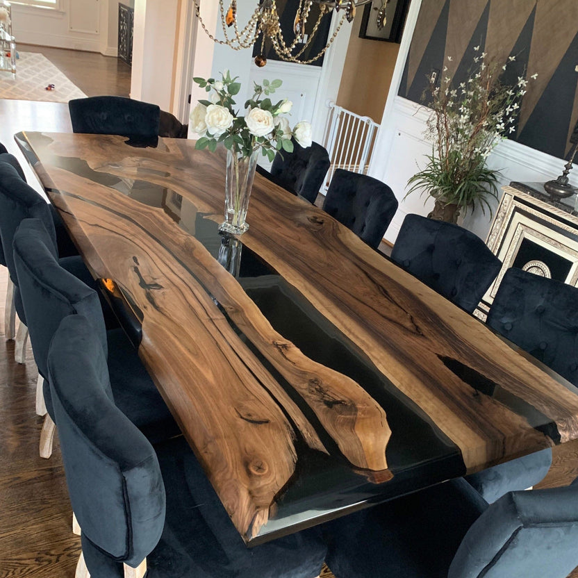 Custom Black Walnut Wood River Resin Epoxy Table