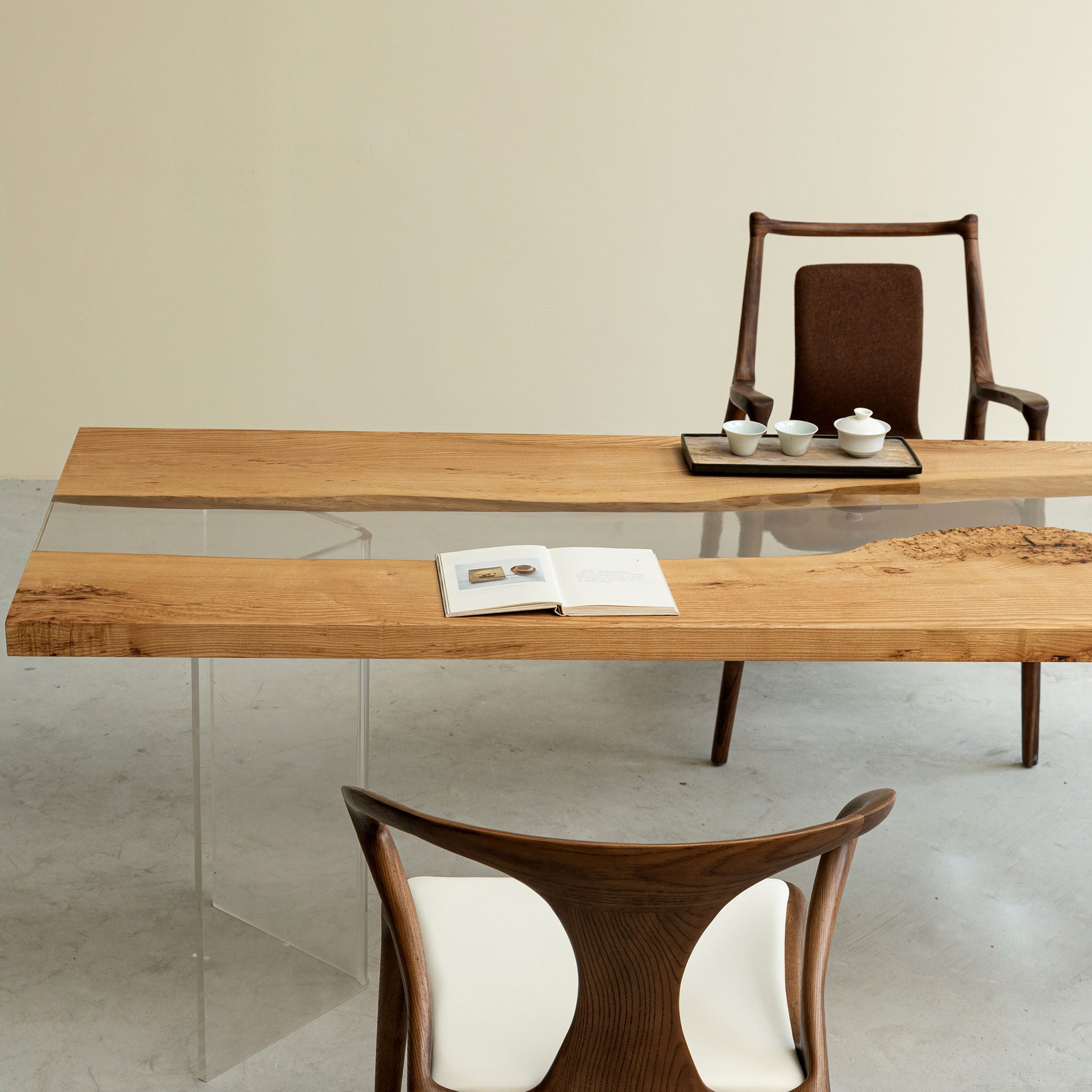 KAZANA Ash Wood Live Edge Resin Table, Epoxy River Table