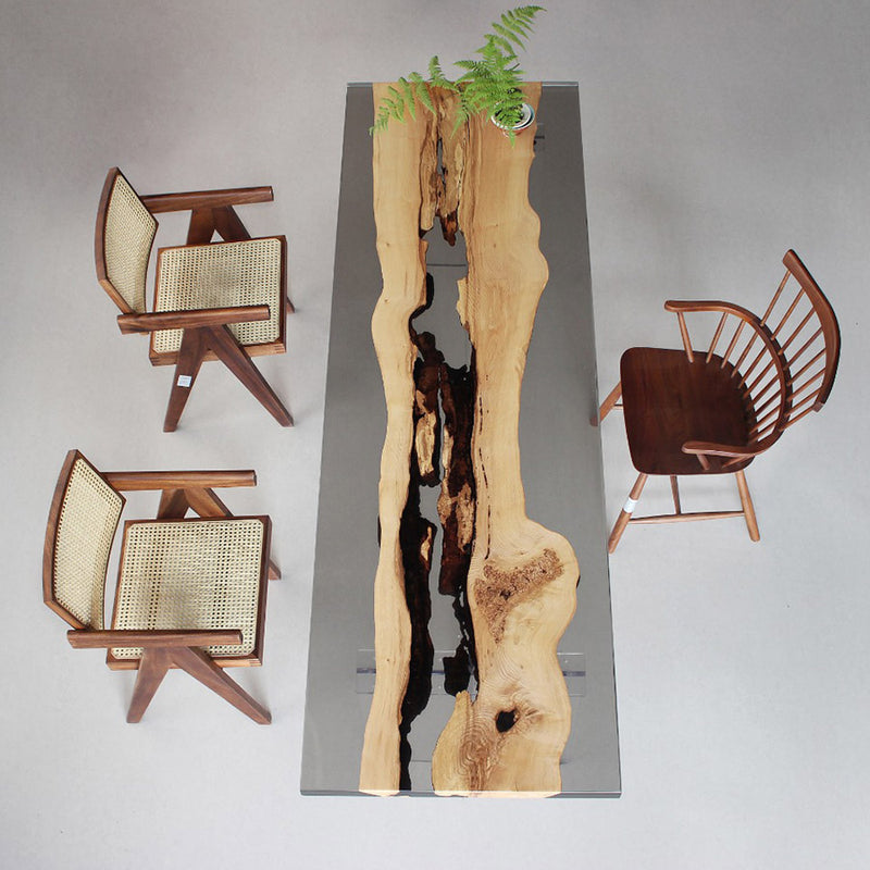 KAZANA Ash Wood Live Edge Resin Table, Epoxy River Table