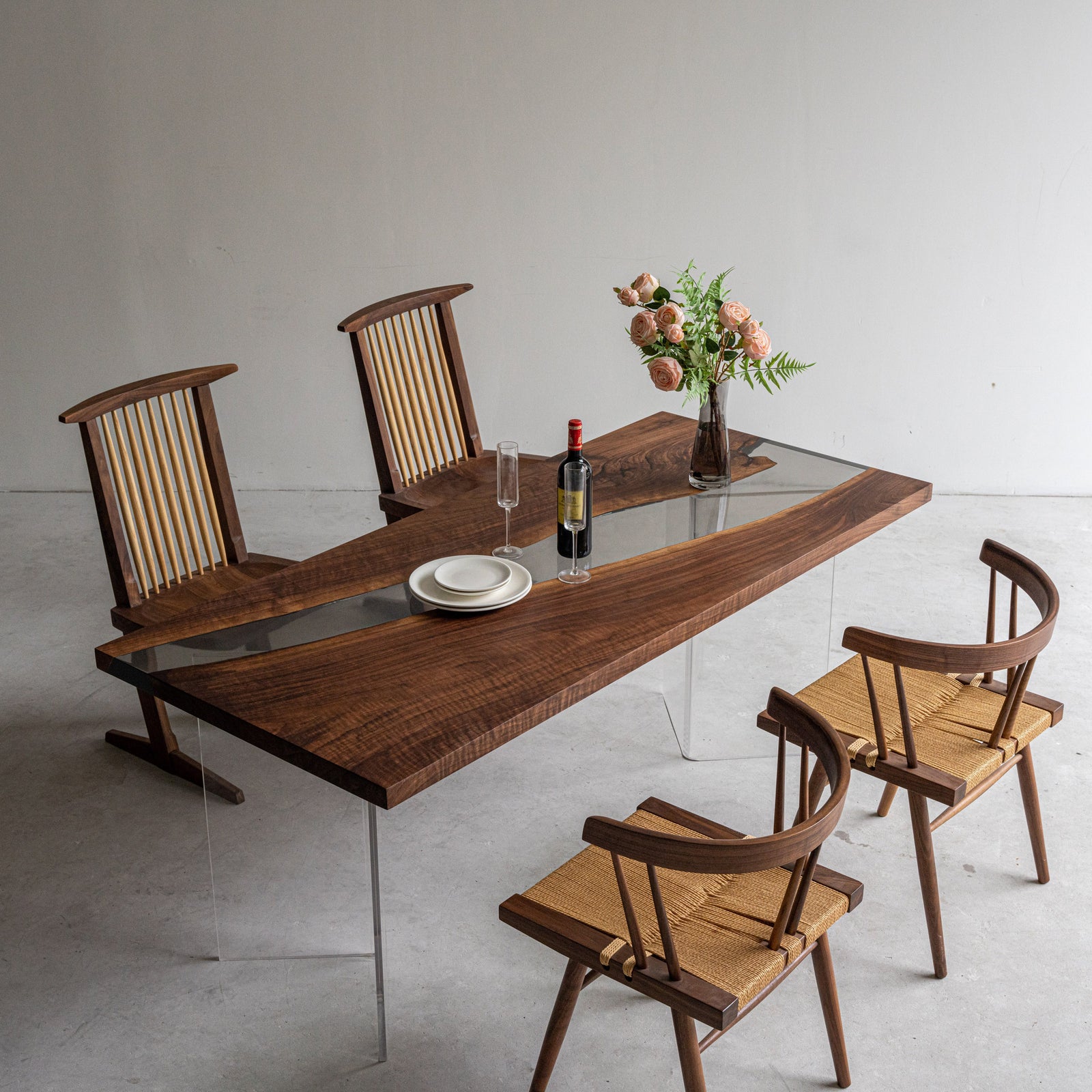 KAZANA Epoxy Handmade River Table with Black Walnut 31.5"W 70.9"L