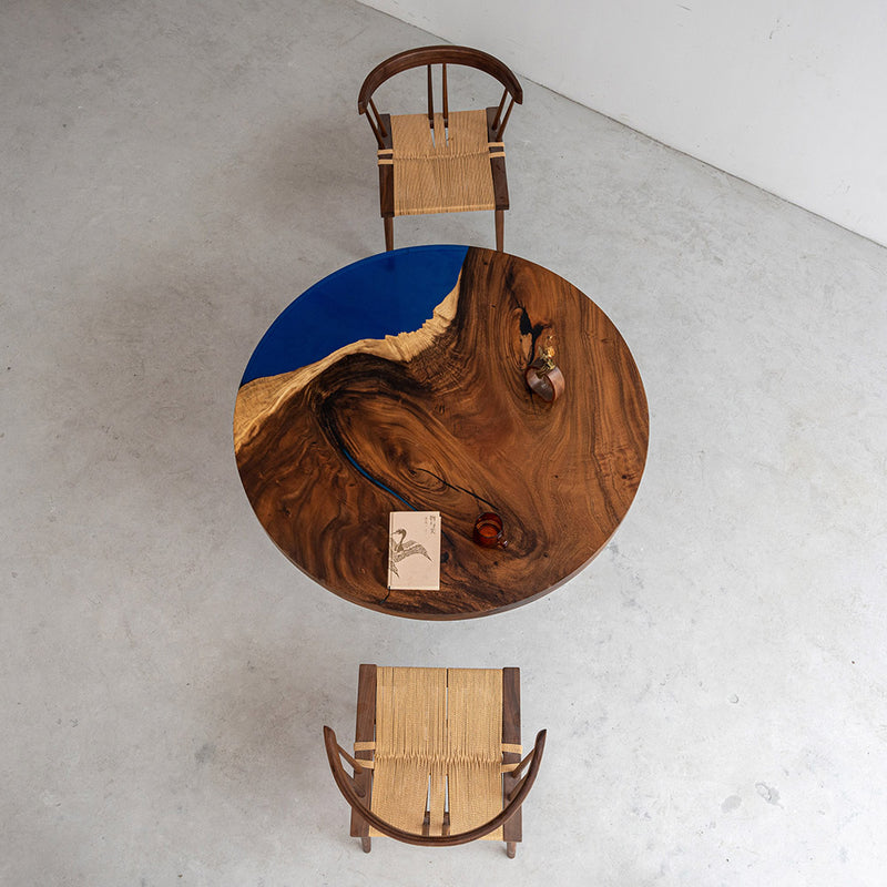 KAZANA Walnut Wood Epoxy Coffee Table Round Dining Table 47.24"Diamete