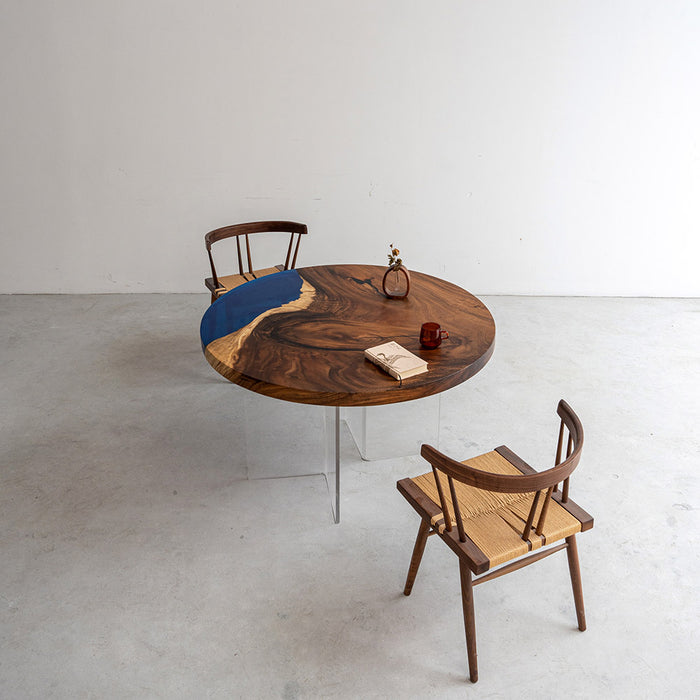 KAZANA Walnut Wood Epoxy Coffee Table Round Dining Table 47.24"Diamete