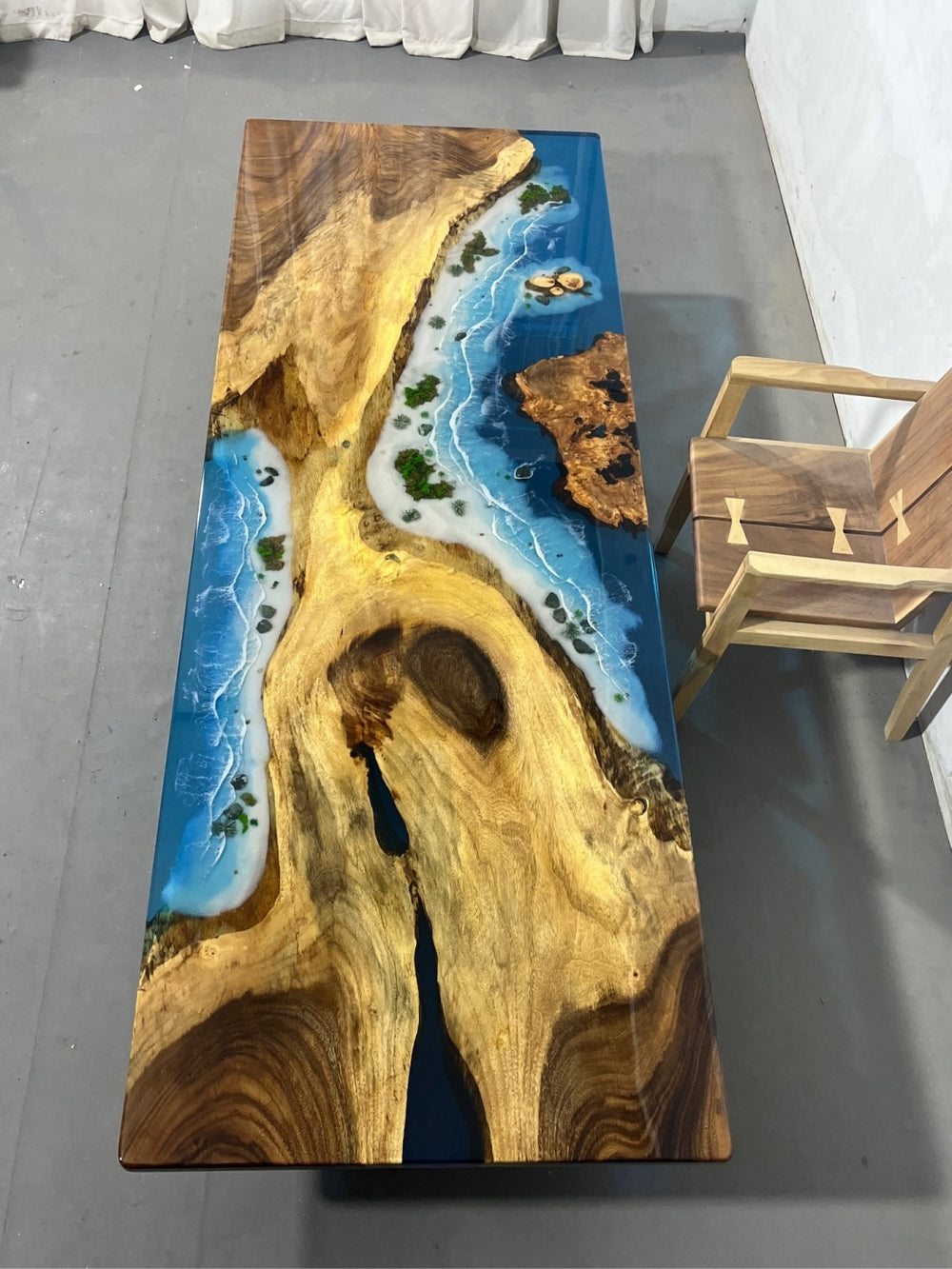 KAZANA Walnut Cunninghamia Island Ocean Wave Epoxy Dining Table