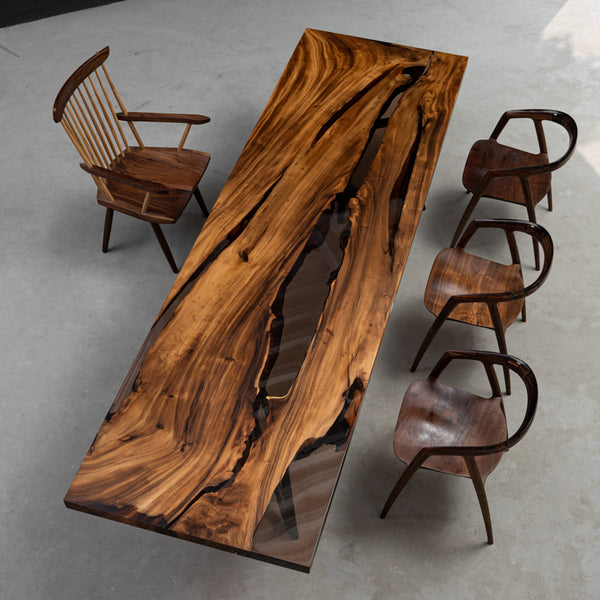 Walnut Epoxy Dining Table Single Slab 37.4"W 125.98"L - KAZANA HOME