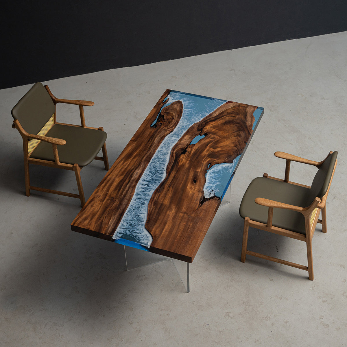 KAZANA Walnut Wood Epoxy Ocean Dining Table 31.5"W 62.9"L