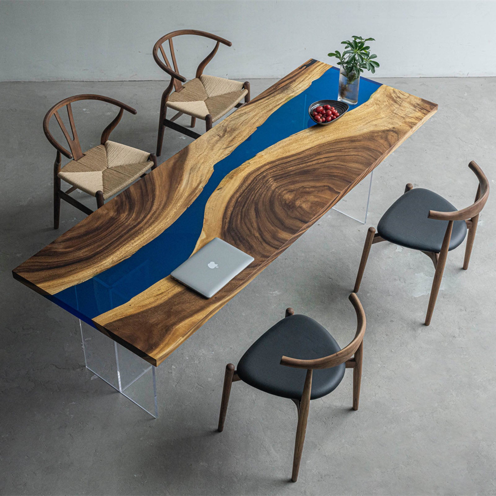 KAZANA Walnut Wood Epoxy River Dining Table Length 94-7/8 Inches