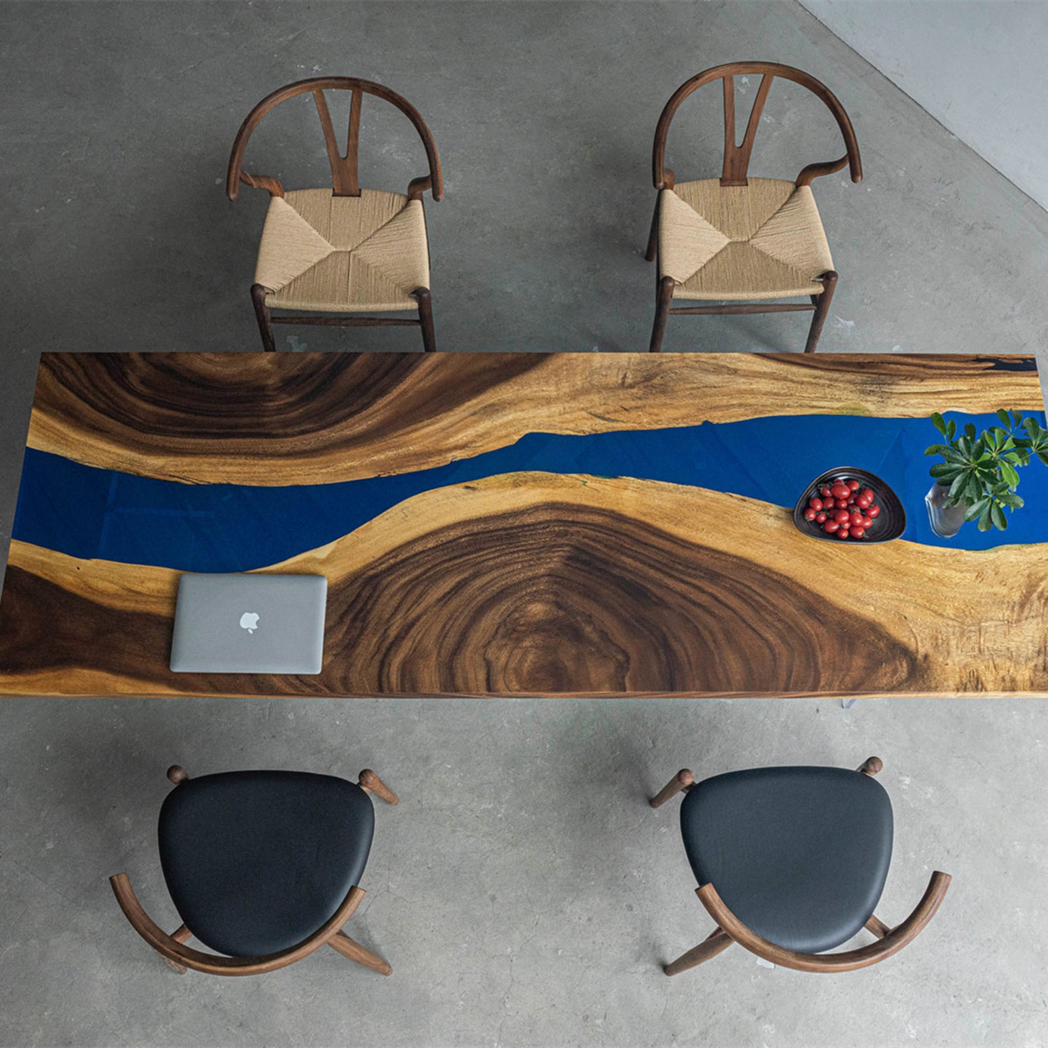 KAZANA Walnut Wood Epoxy River Dining Table Length 94-7/8 Inches