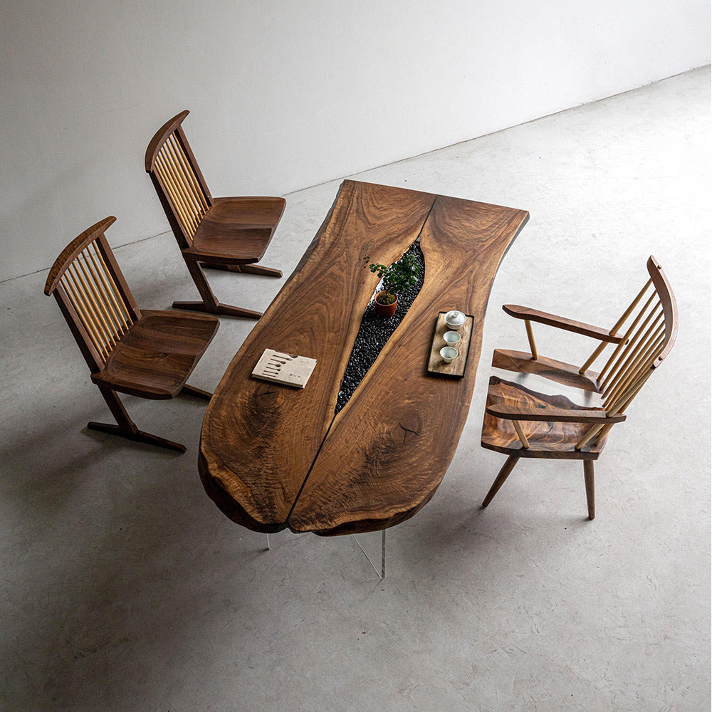 KAZANA Black Walnut Epoxy River Irregular Table 34.84"Wx 78.74"L