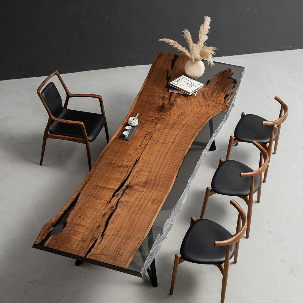 KAZANA Black Walnut Live Edge Epoxy Table Resin River Table 39.76"Wx 1