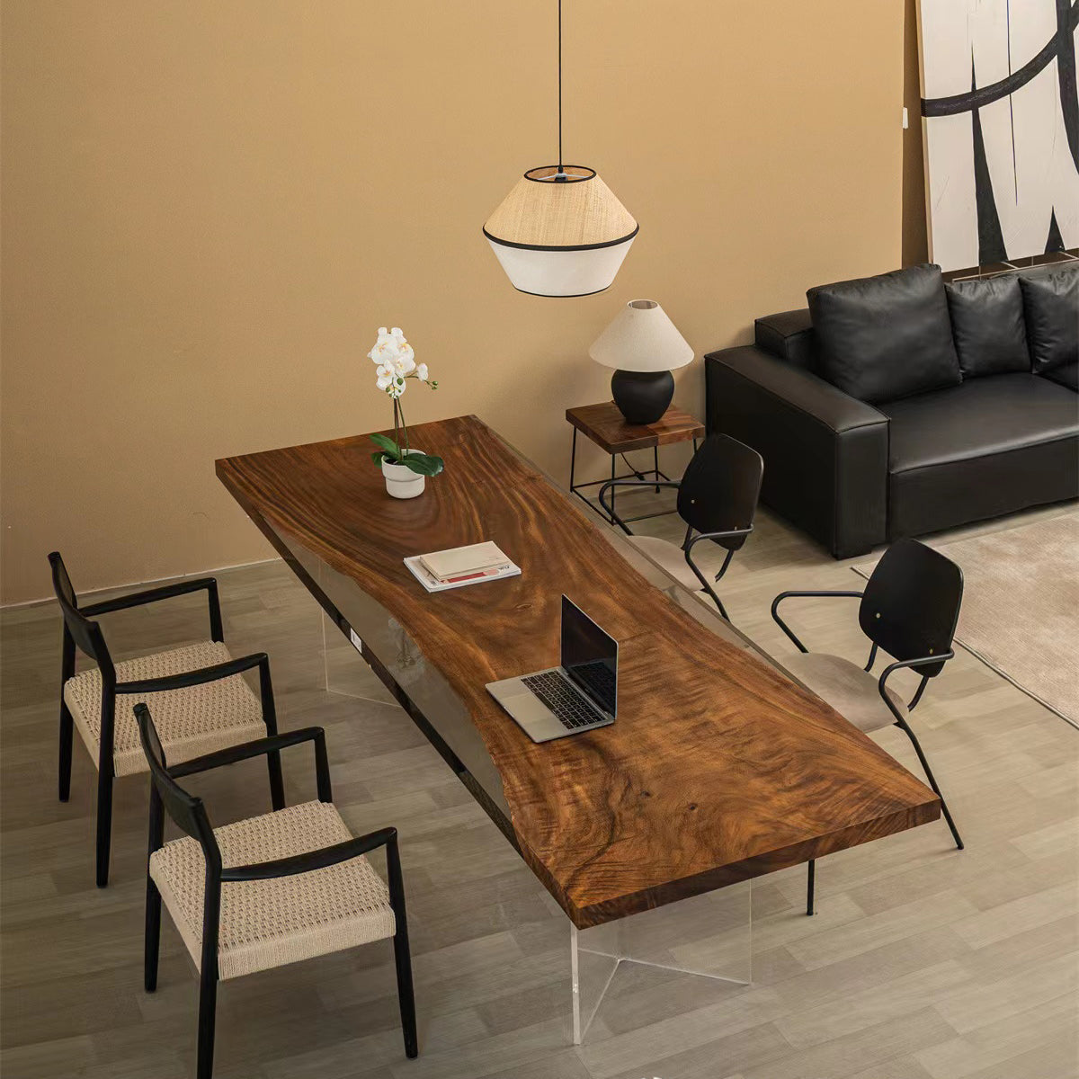 Custom Ocean Wave Walnut Epoxy Dining Table CT44